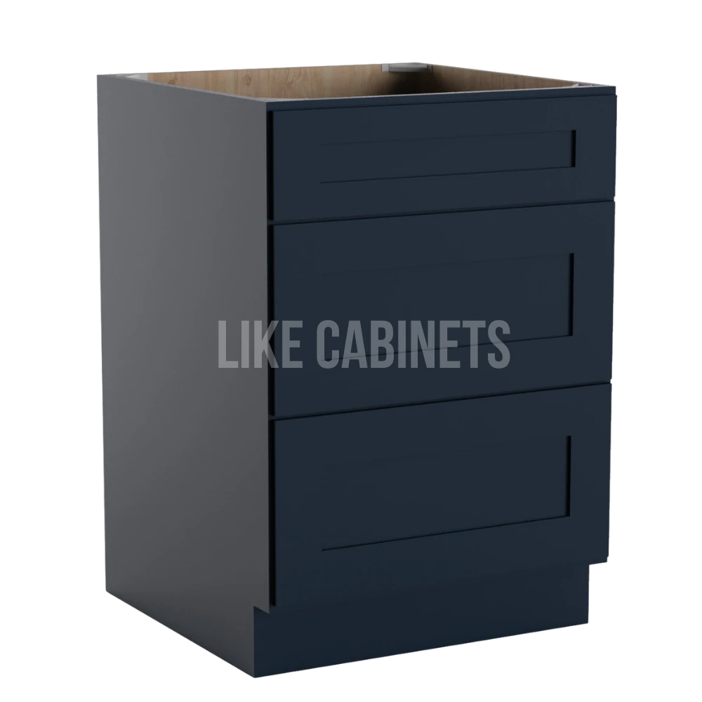 Navy Blue Shaker Three Drawer Base Cabinet | RTA Base Storage – Like ...