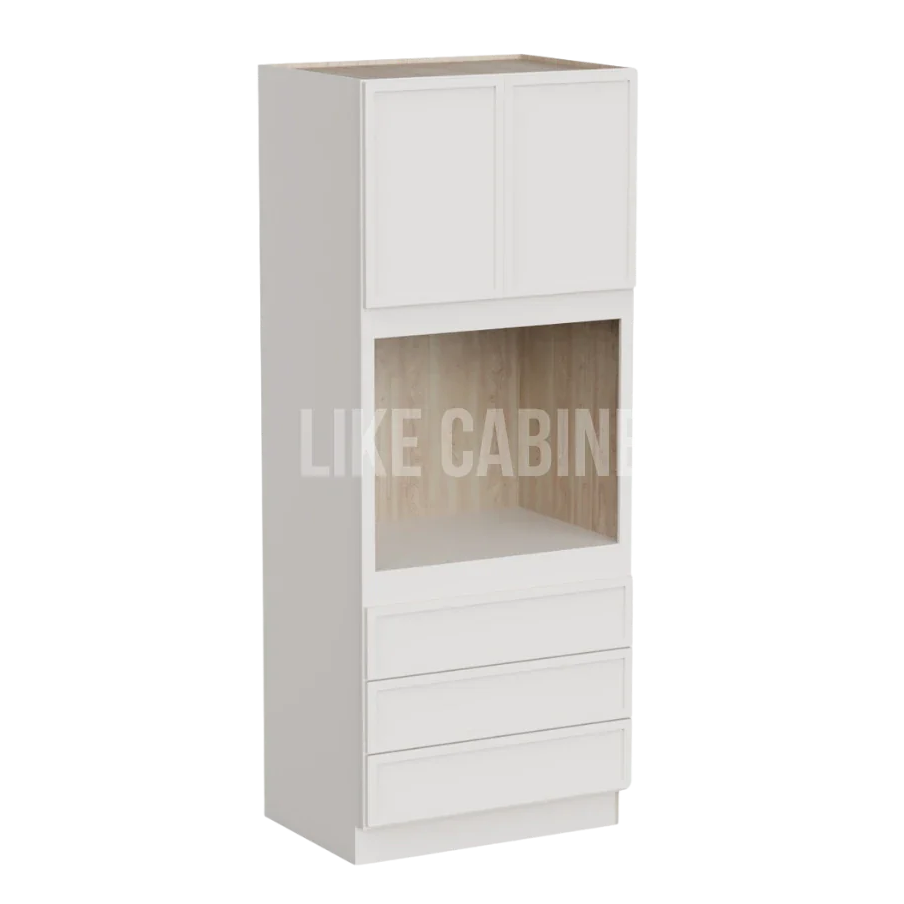 Slim Dove White 33" Oven Pantry – Double Door Tall Cabinet w/ Drawers ...