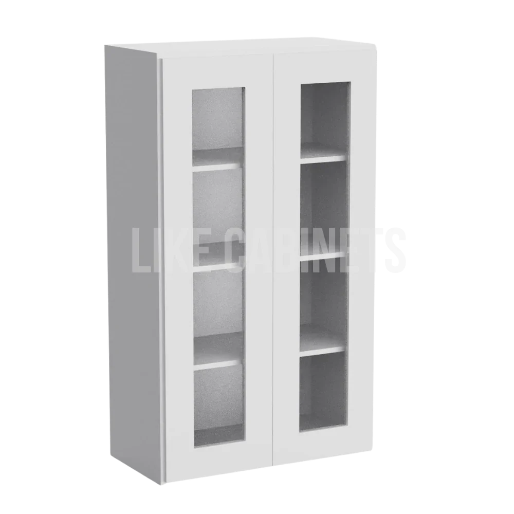 White Shaker 42" Double Door Wall Cabinet with Glass Doors – Classic ...